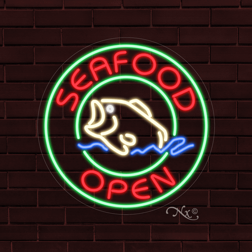 NEW "SEAFOOD OPEN" w/LOGO 26x26x1 INCH LED FLEX WINDOW/WALL INDOOR SIGN ...
