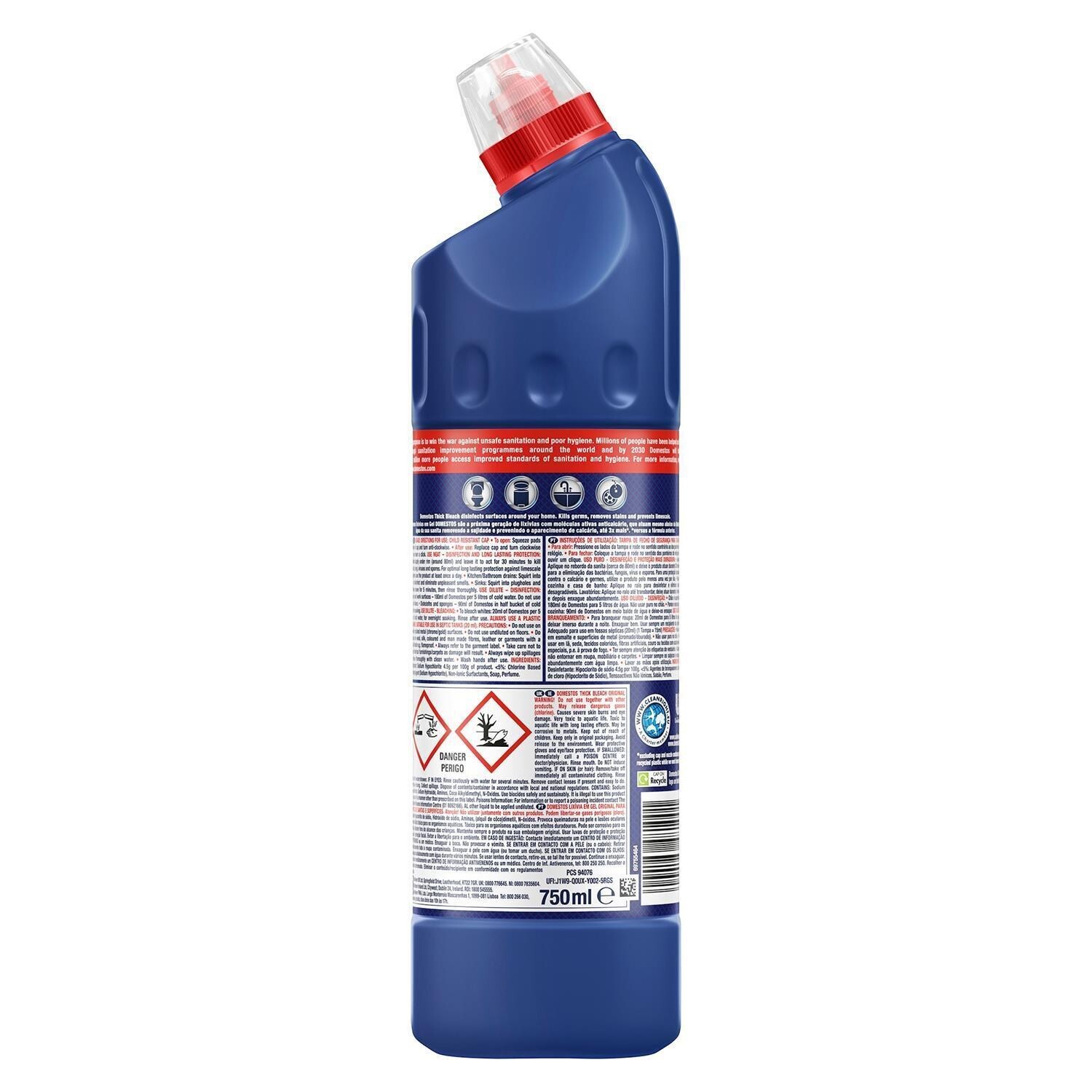 Domestos Original Thick Bleach Blue Original 750ml - Box of 9 Bottles ...