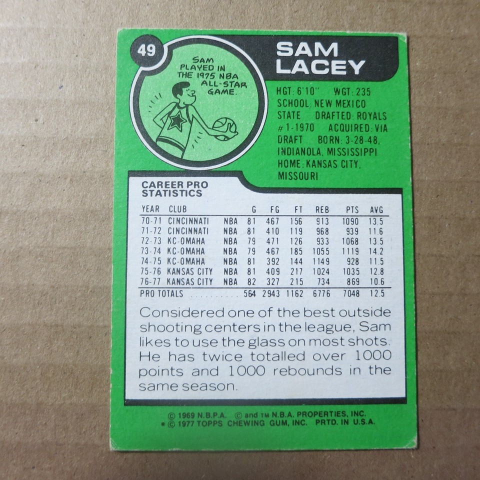 Sam Lacey 1977-78 Topps #49 Kansas City Royals U New Mexico | eBay