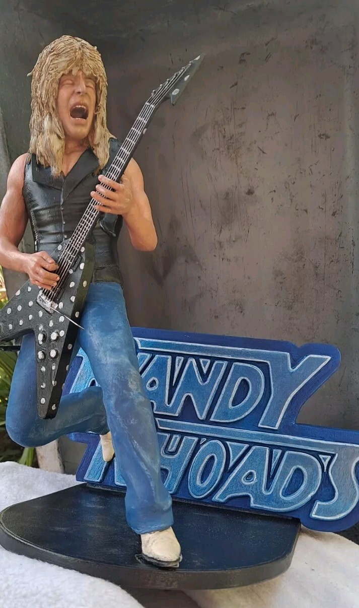 Randy Rhoads 8" FIGURE Tribute Figurine Blue LED Light + Backdrop ...