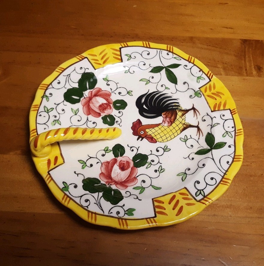 Vintage Early Provincial PY Rooster & Roses Relish Dish w/Handle 6 1/4 ...