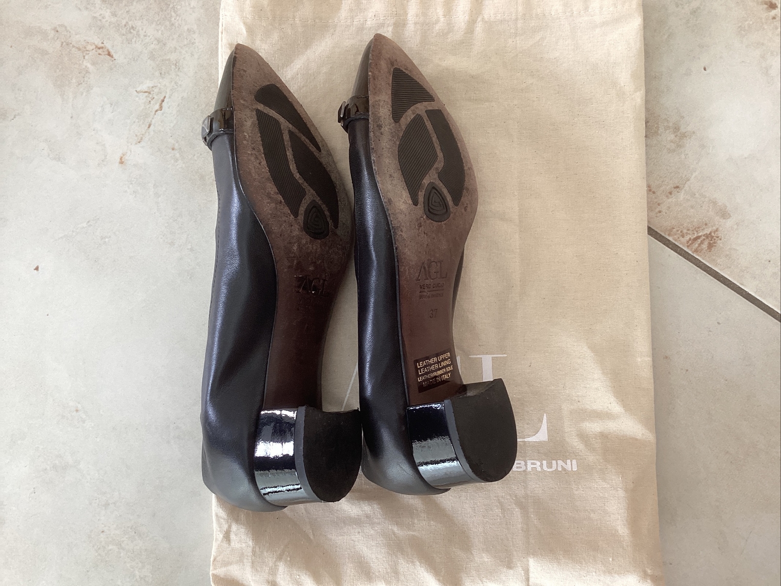 AGL Black Patent Cap Studded-toe Heels Leather Shoes … - Gem