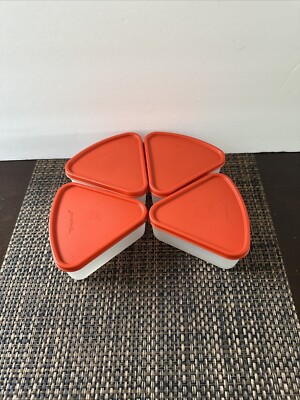 Vintage Tupperware 1799 Pie Keeper Orange Lid LOT OF 4 Triangle | eBay