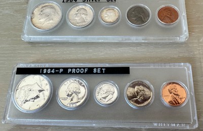 Two 1964 Mint Silver Sets Whitman Holder one Proof & One Toned High ...