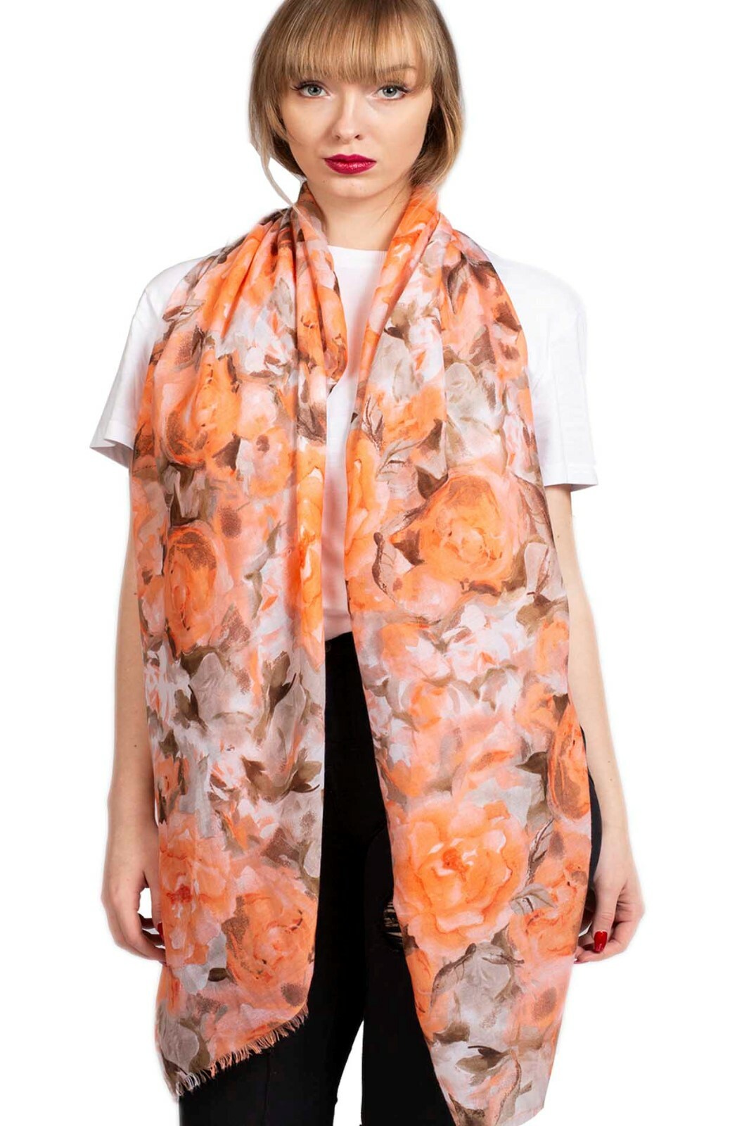 NEW Women Rose Flower Floral Print Soft Cotton Scarf Wrap Large UK ...