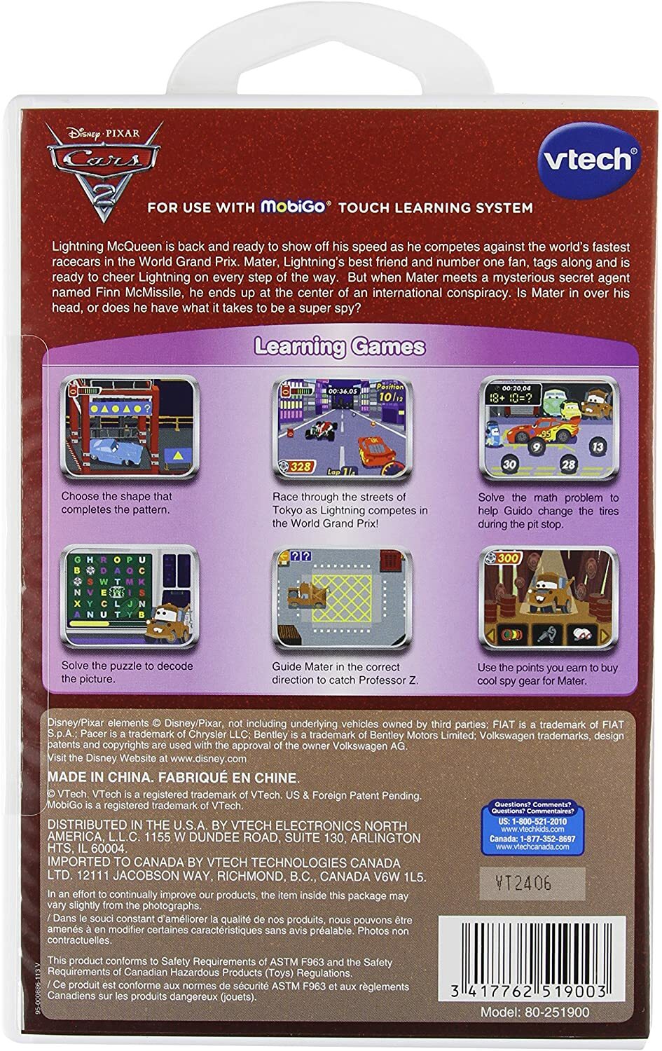 VTech MobiGo Disney Pixar Cars 2 Touch Learning System Game 1st Class ...