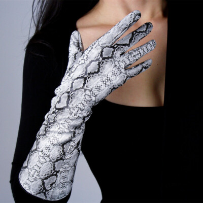 LATEX LONG GLOVES Shine Leather PU 16" 40cm Animal Print Snakeskin ...