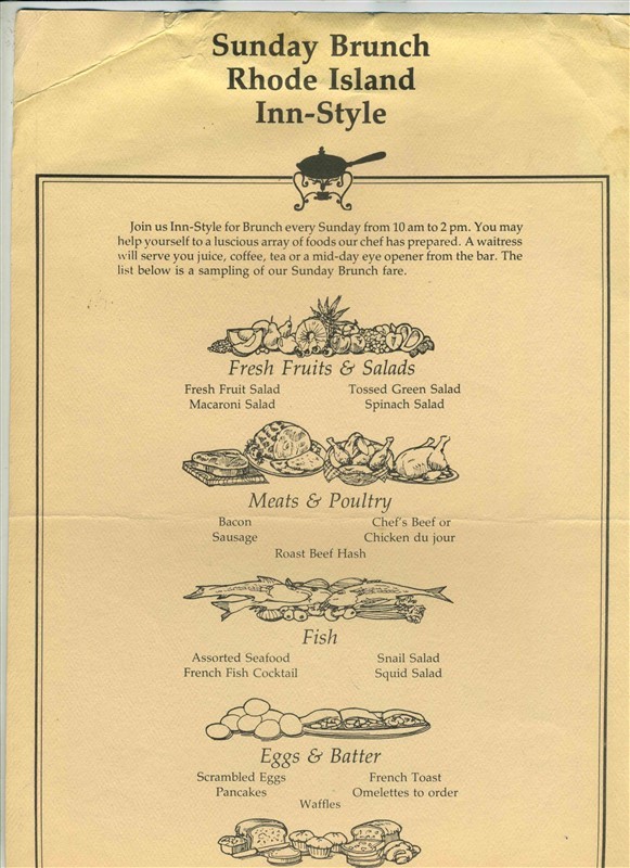 Rhode Island Inn Plantation Room Lunch Menu & Brunch Menu Warwick 1970 ...
