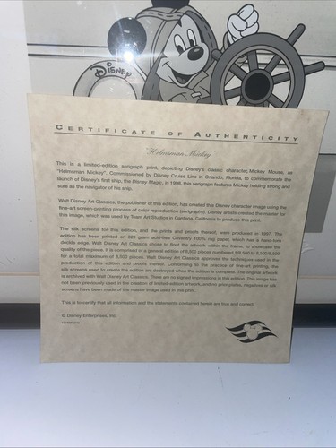 1998 DCL Disney Magic Cruise Line "Helmsman Mickey" Framed Serigraph ...
