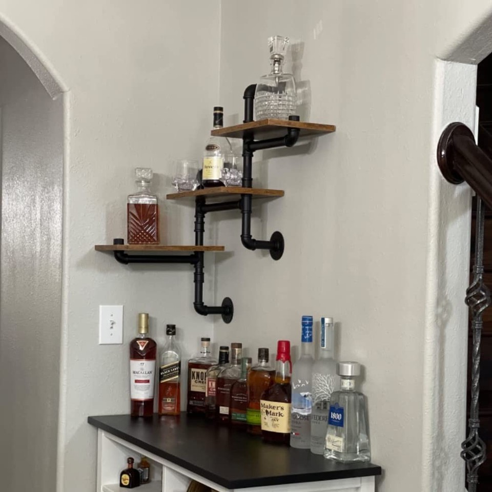 Industrial Pipe Shelving, Pipe Shelves with Wood Planks, Floating ...