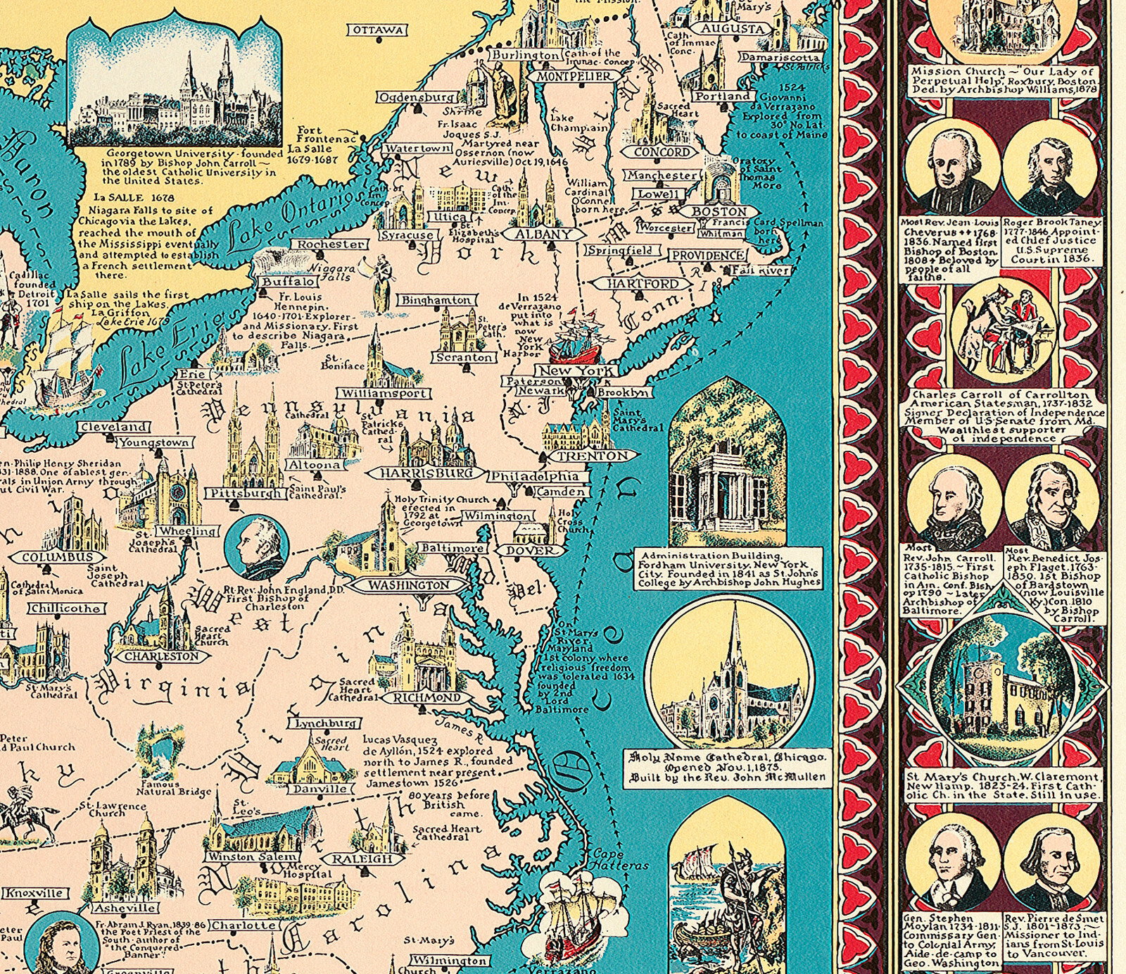 Pictorial Map of Catholic America 1492-1946 History Wall Art Poster | eBay