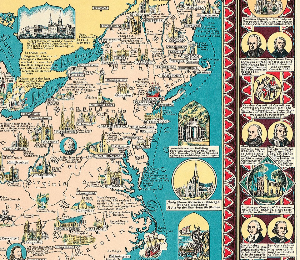 Pictorial Map of Catholic America 1492-1946 History Wall Art Poster | eBay