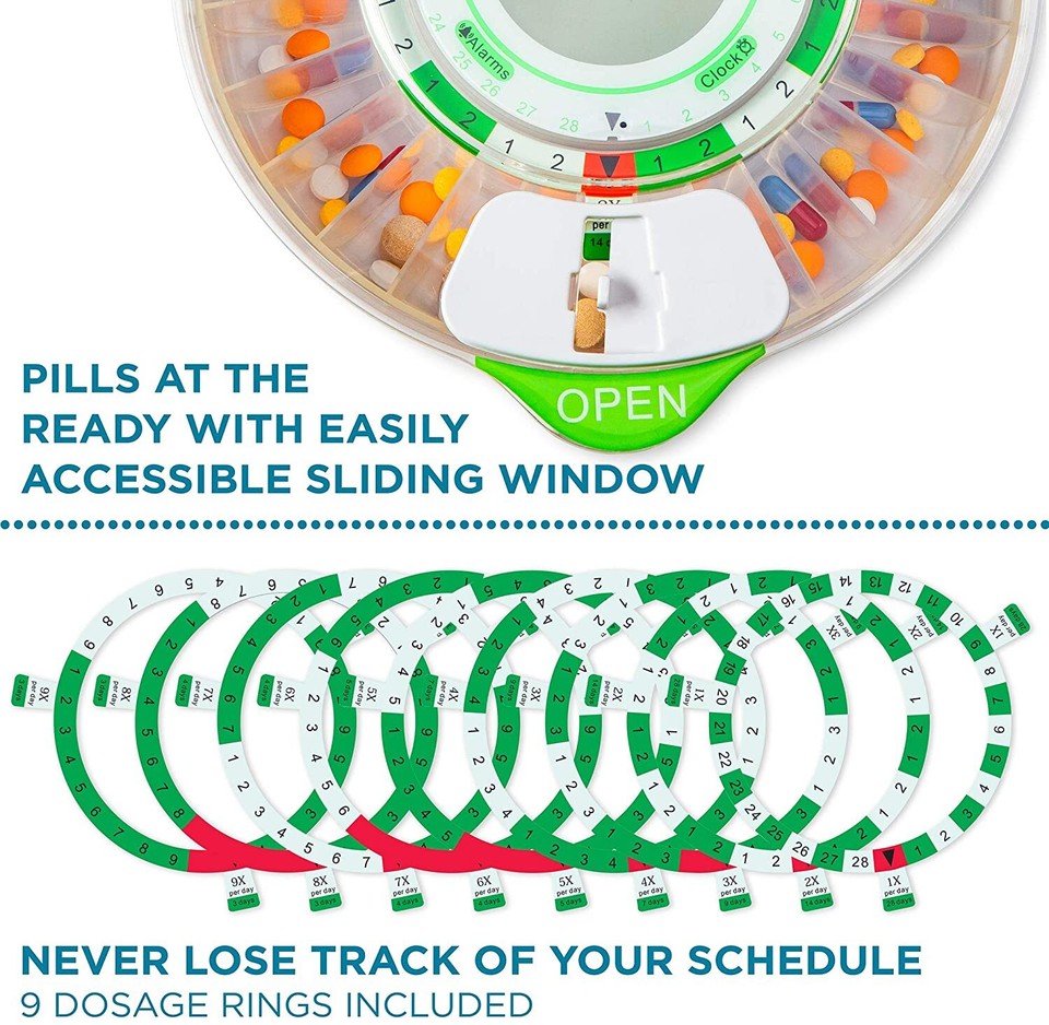 LiveFine 28-Day Auto Pill Dispenser w/LCD, Lock, Sound for ...