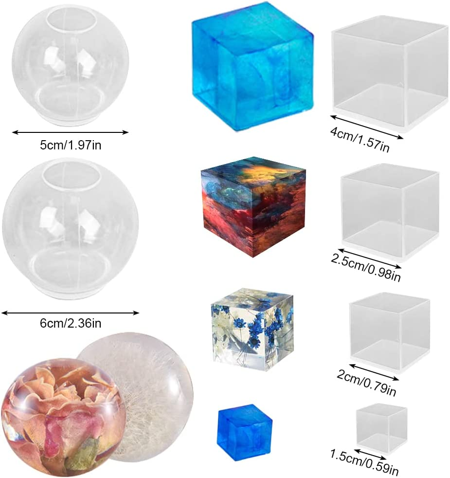 6 Pcs Sphere Cube Resin Molds, Finegood Clear Resin Molds Silicone ...