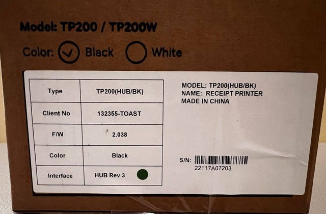 Toast TP200 POS Thermal Receipt Printer Black for sale online | eBay