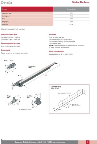Titon Select Black Window Casement Stays only - 8" or 10" (No rest or ...