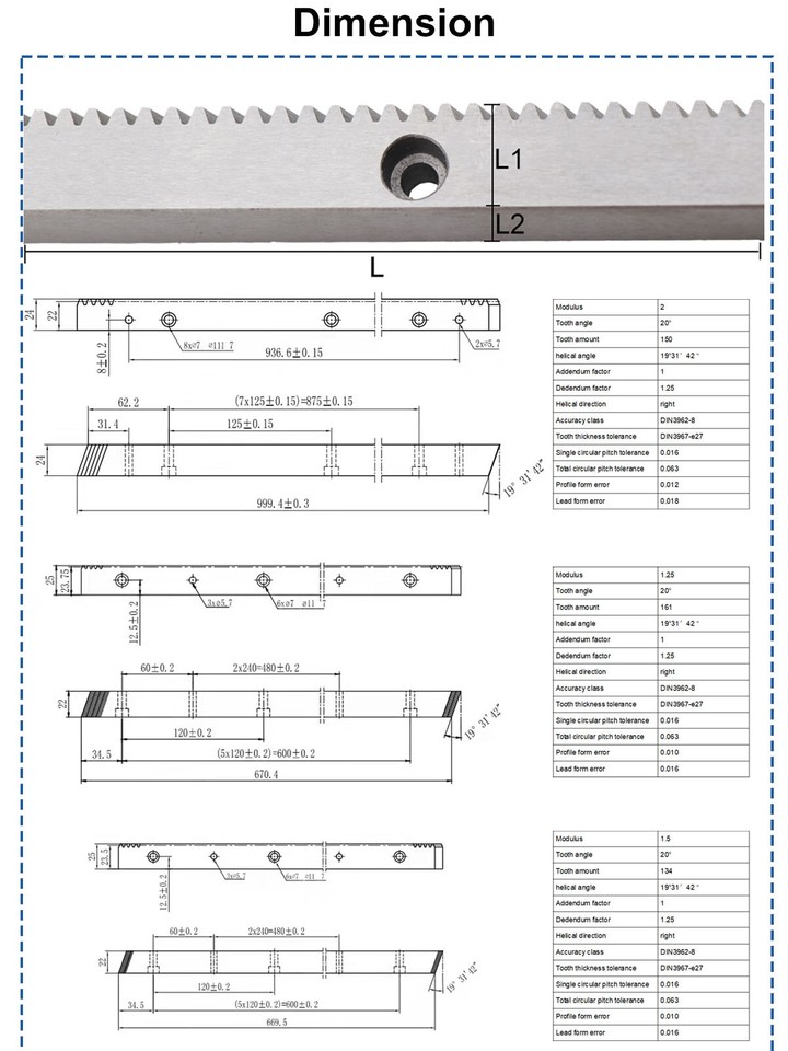 Helical Rack 1.5Mod Rack 1.5Modulus Gear Rack Helical Teeth 20*20 ...