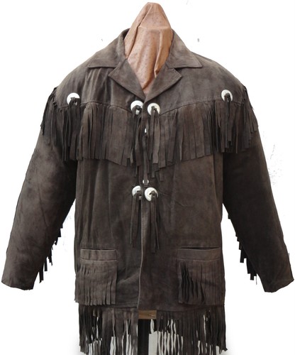 Mens Brown Motorcycle Cowboy Cruiser Fringe Tassle Cowhide Suede ...