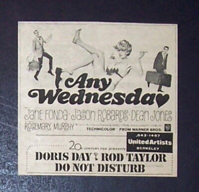 Any Wednesday, Jane Fonda 1966 Vintage Mini Poster Type Movie Ad, Promo ...