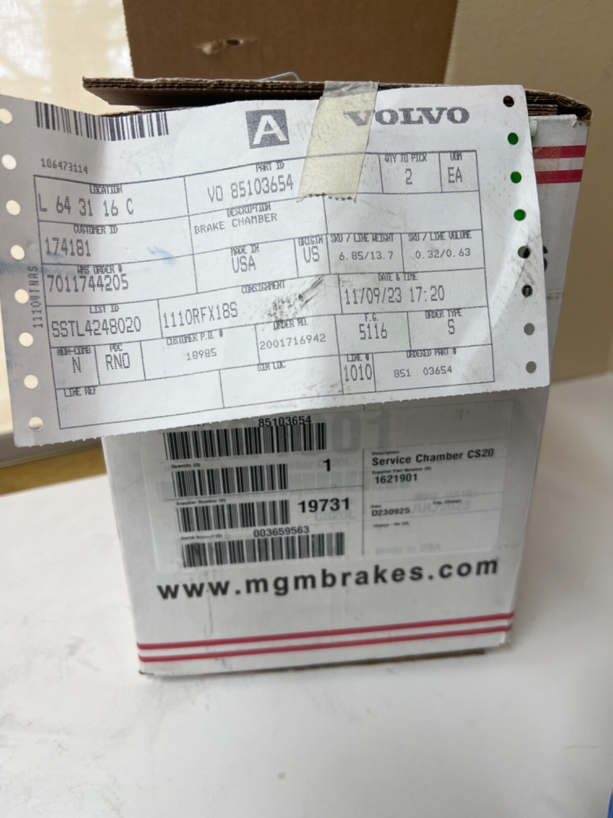 MGM Genuine Volvo brake chamber new. 85103654 / 1621901 for sale online ...