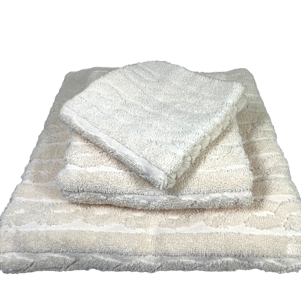 Ralph Lauren cable 3 pc bath towel set cream beige hand wash cloth USA ...