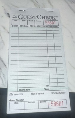 National Checking Company (NCCO) one-part guest check pad | eBay
