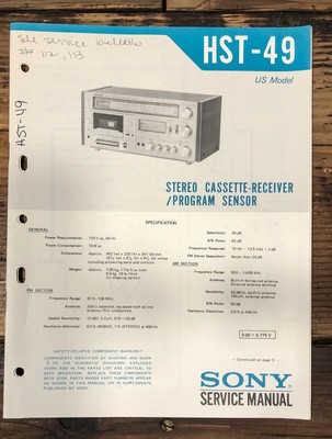 Sony HST-49 Stereo Service Manual *Original* | eBay