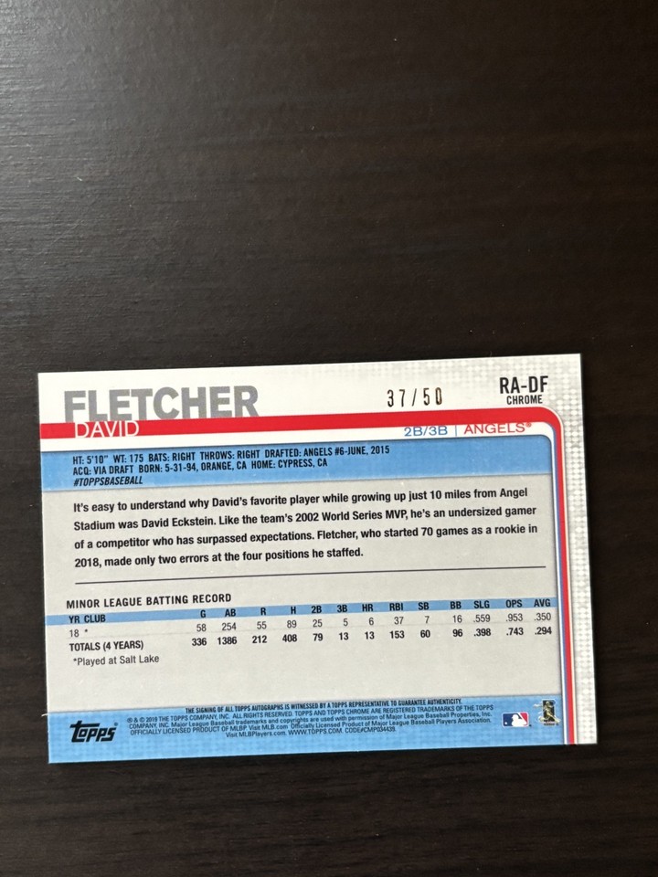 David Fletcher 2019 Chrome Rookie Autograph Gold Refractor /50 #RA-DF ...