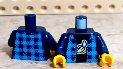 LEGO Flannel Blue Black Plaid Torso Banana T shirt Black Body Girl Boy ...