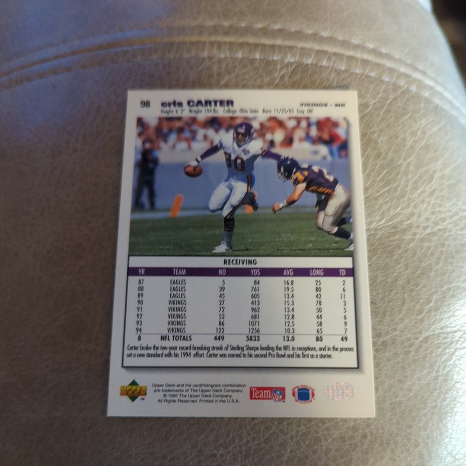 1995 Collector's Choice Cris Carter Card #98 Minnesota Vikings | eBay