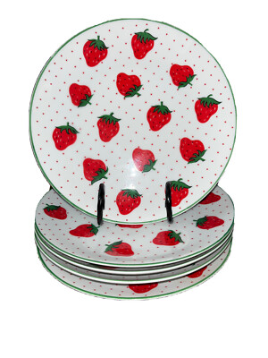 Set Of 5 Rosenthal Netter Japan Strawberry Swiss Dot Plates 8 1/4 Inch ...