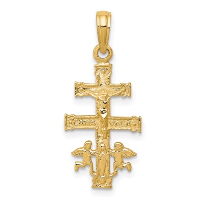 14k Yellow Gold Cara Vaca Crucifix Pendant 0.91g, L-26mm, 13mm for Mom ...