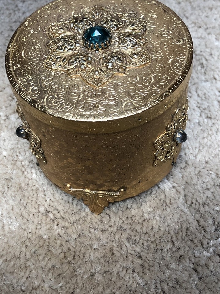 Antique Gold Ormolu Music / Powder Box With Footed Mounts & Stones ...