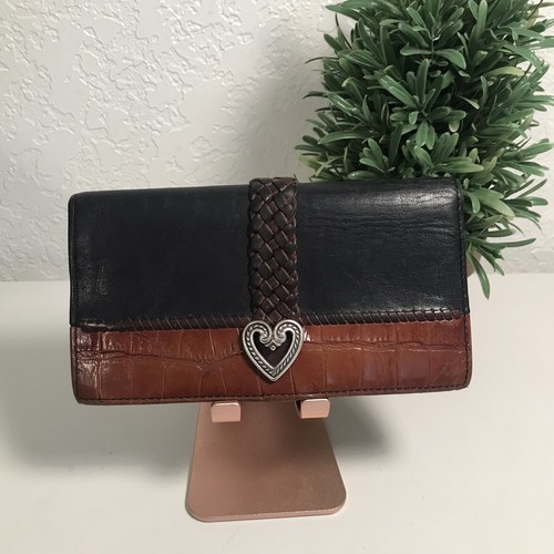 Authentic Brighton Leather Wallet Black Brown Heart Organizer ...