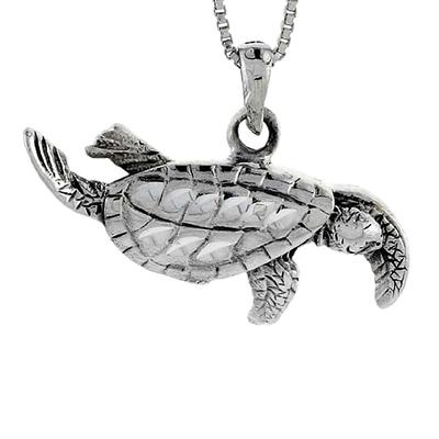 Sterling Silver Sea Turtle Pendant / Charm, Italian Box Chain | eBay