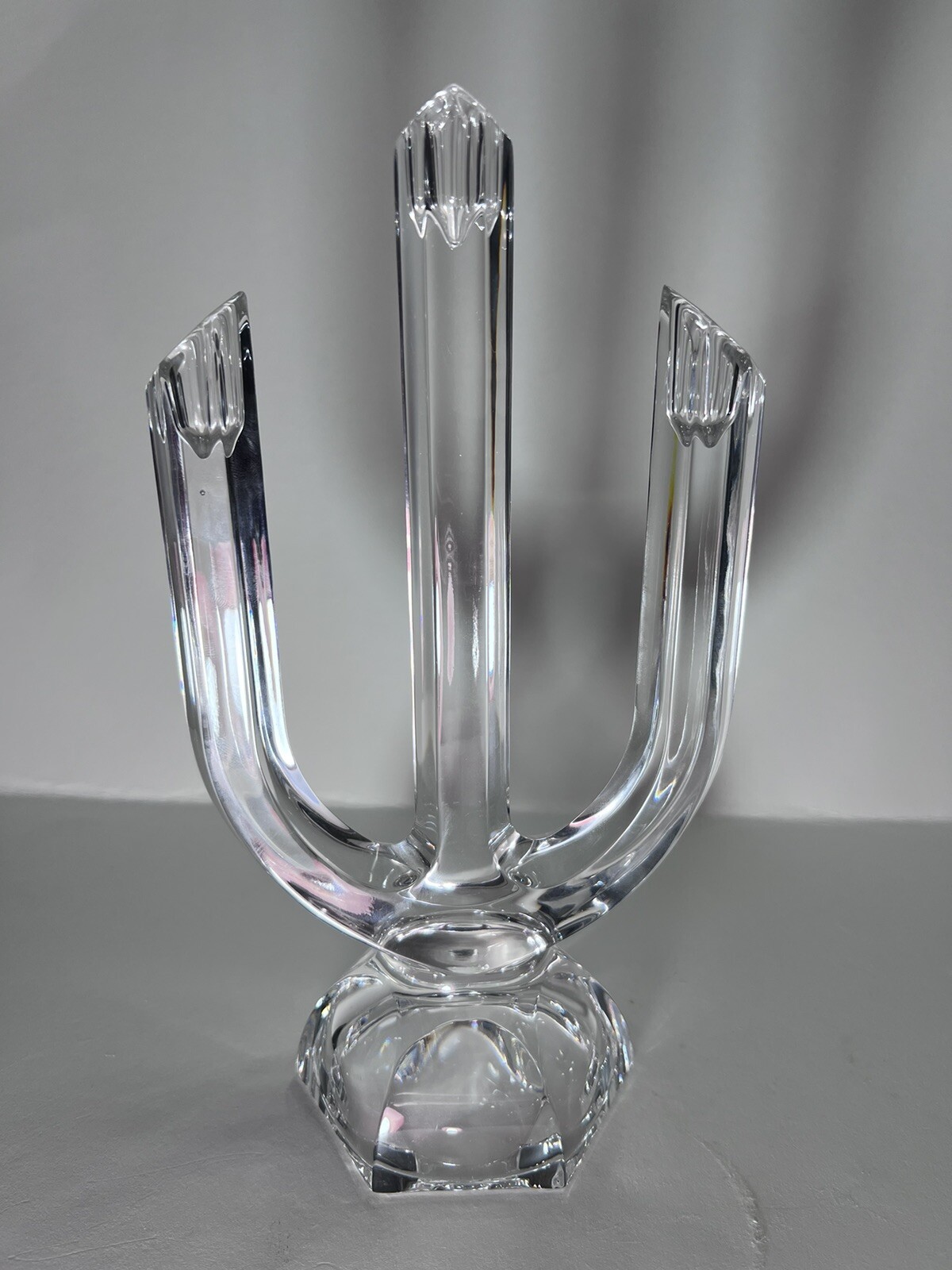 Marc Aurel Nachtmann Crystal Tri Candelabra Glass Candlestick Holder 9. ...