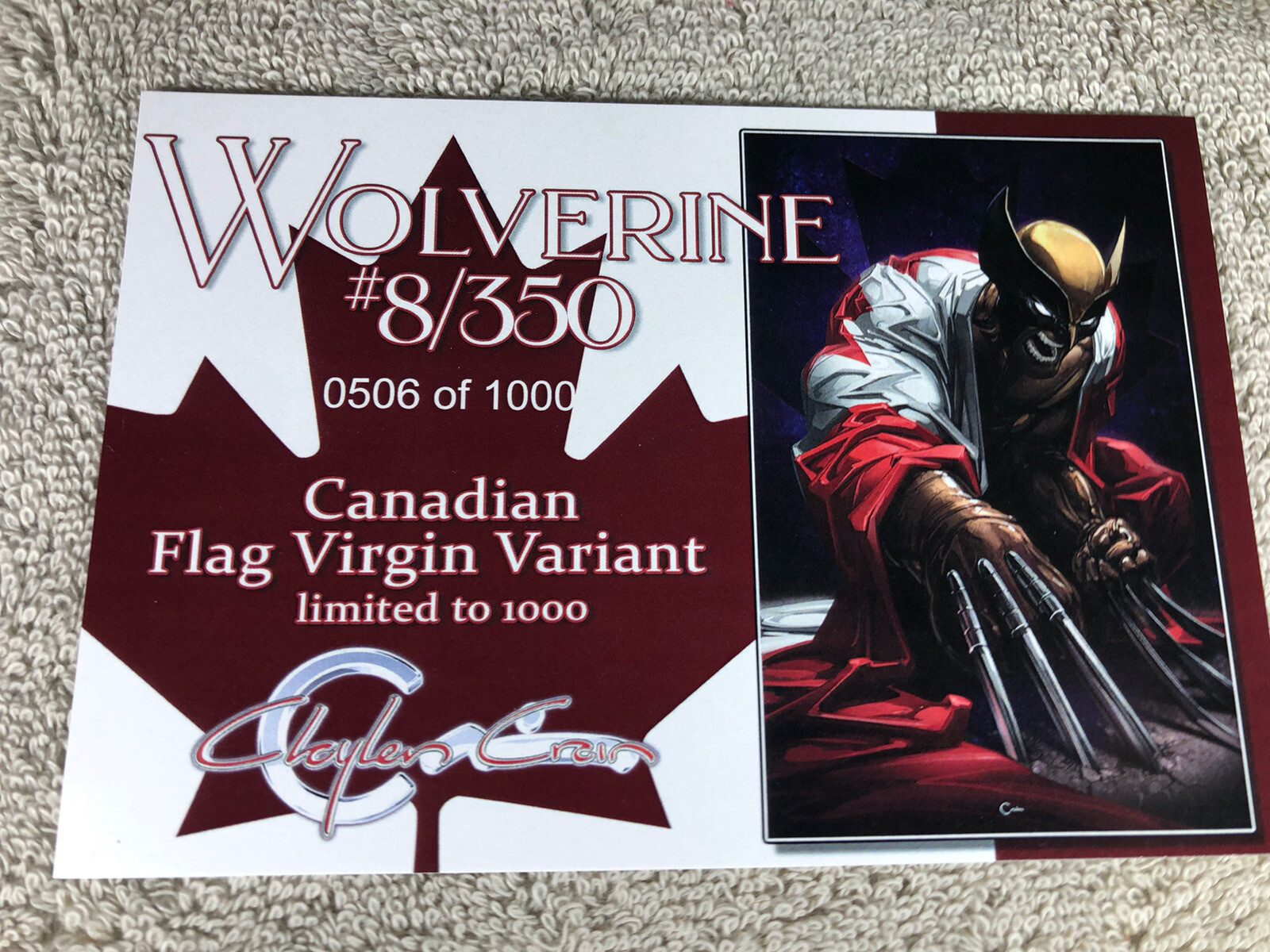 Wolverine 8 CGC SS 9.8 Clayton Crain Canada Flag Virgin Cover 2/21 COA ...
