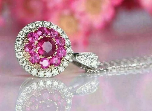14k White Gold Plated 2.10Ct Round Cut Simulated Pink Ruby Pretty ...