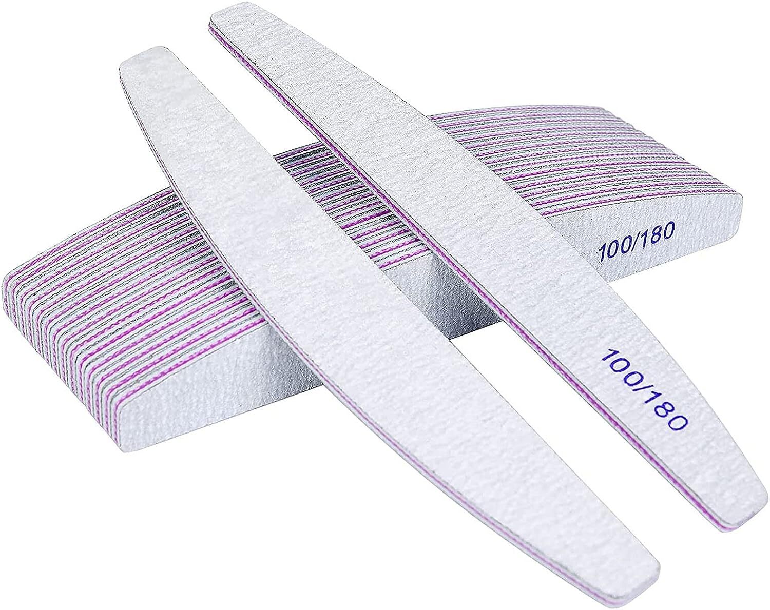 12x Nail Files 100/180 Grit Professional Half Moon Curved Double Sided ...