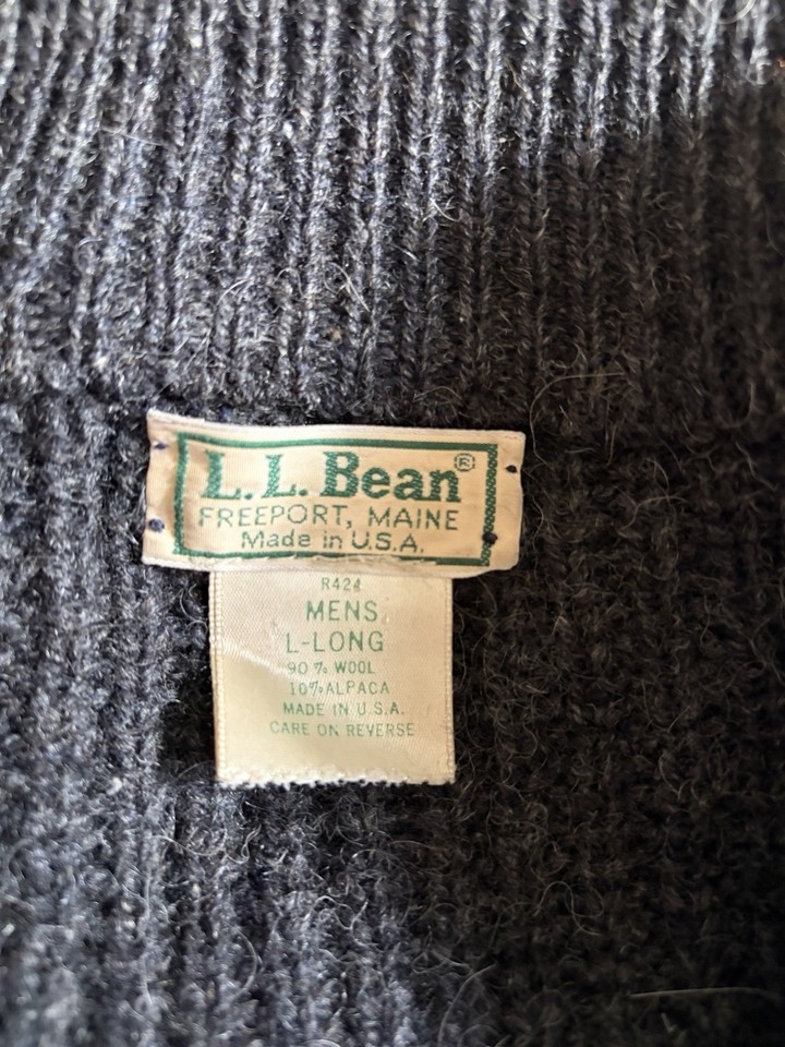 Vintage 90s L.L. Bean Men’s L-Long Gray Rib-Knit Wool Alpaca FullZip ...
