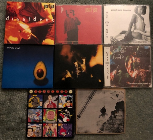 Pearl Jam CDs, lot of 8 Singles and Full Albums; Jeremy, Go, Dissident ...
