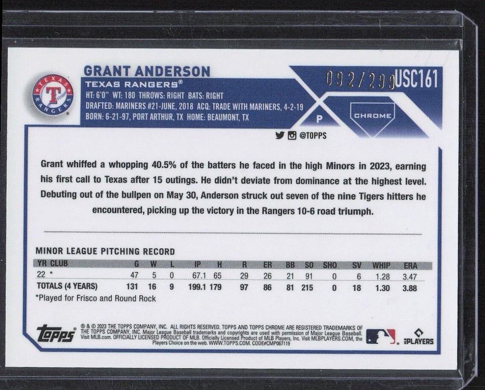 2023 Topps Chrome Update Magenta Lava Lamp /299 #USC161 Grant Anderson ...