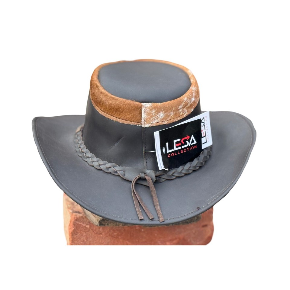 Premium Black Cowhide Cowboy Hat – Unisex Western Style with Braided ...