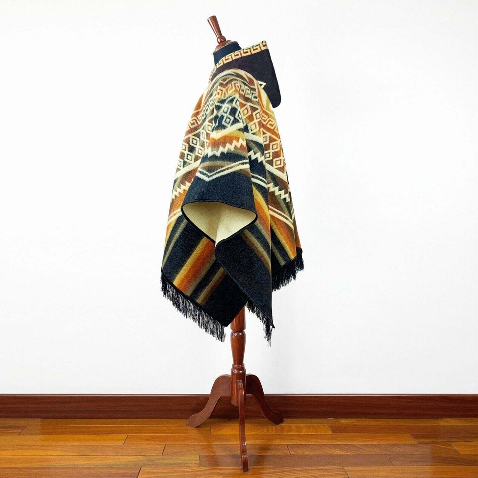 Alpaca wool Hooded Poncho Unisex Aztec pattern all seasons boho hippie ...