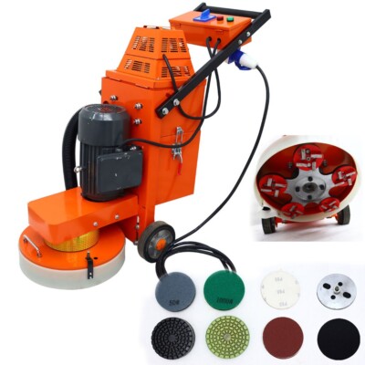 220V Concrete Floor Grinder 5 Grinding Head Wider with Dust Box+ Fan ...