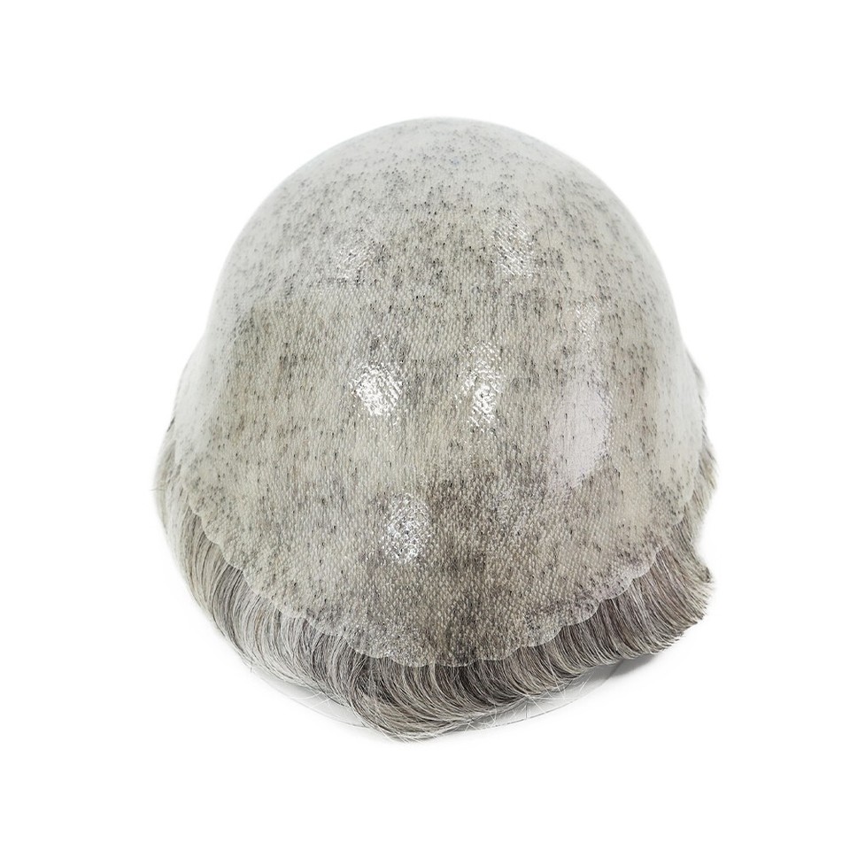 French Lace Front Mens Toupee Human Hair System Poly Skin Grey ...