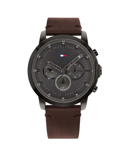 Montre Homme TOMMY HILFIGER JAMESON 1791799 Cuir Brun Noir Dual Time | eBay