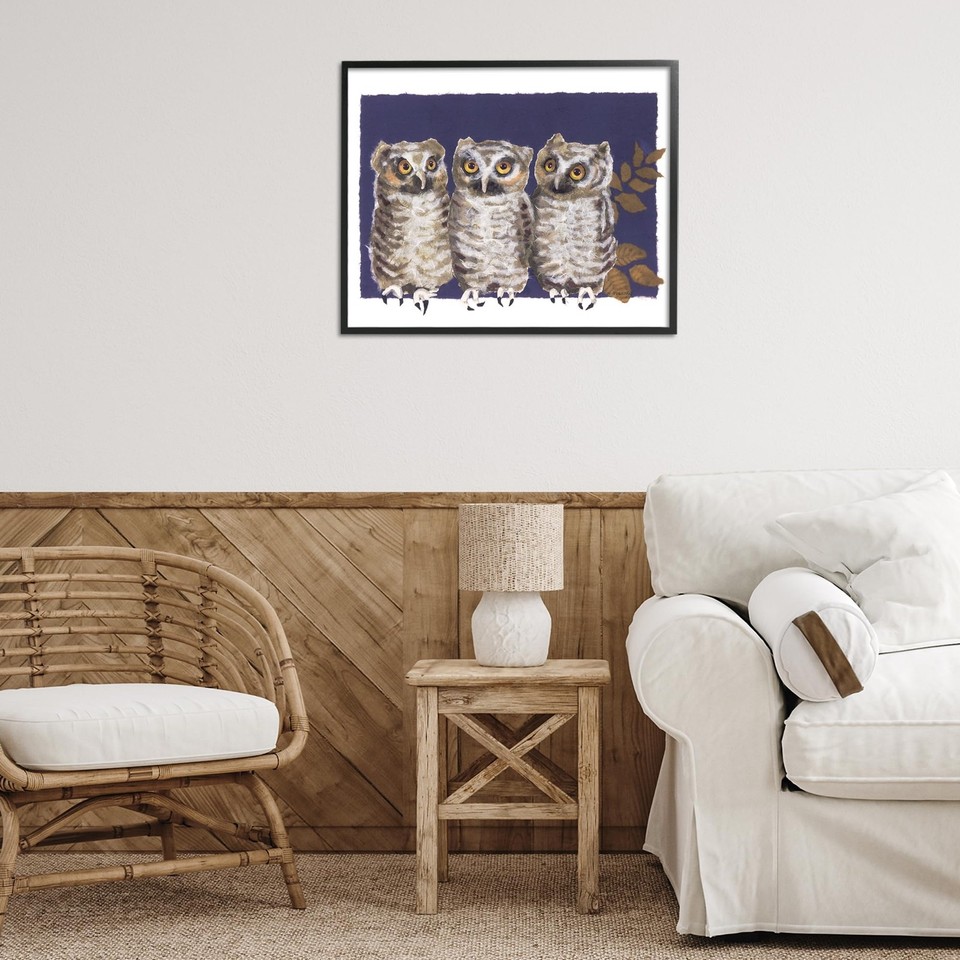 Owl Trio & Leaves Framed Giclee Art Design by Nancy Overton | eBay