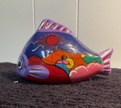Mexican Hand Painted Clay Fish With Scene - 5" Folk Art Figure | eBay