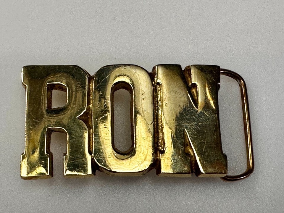 Custom Name RON Block Letters Cutout Gold Color Western Brass Belt ...